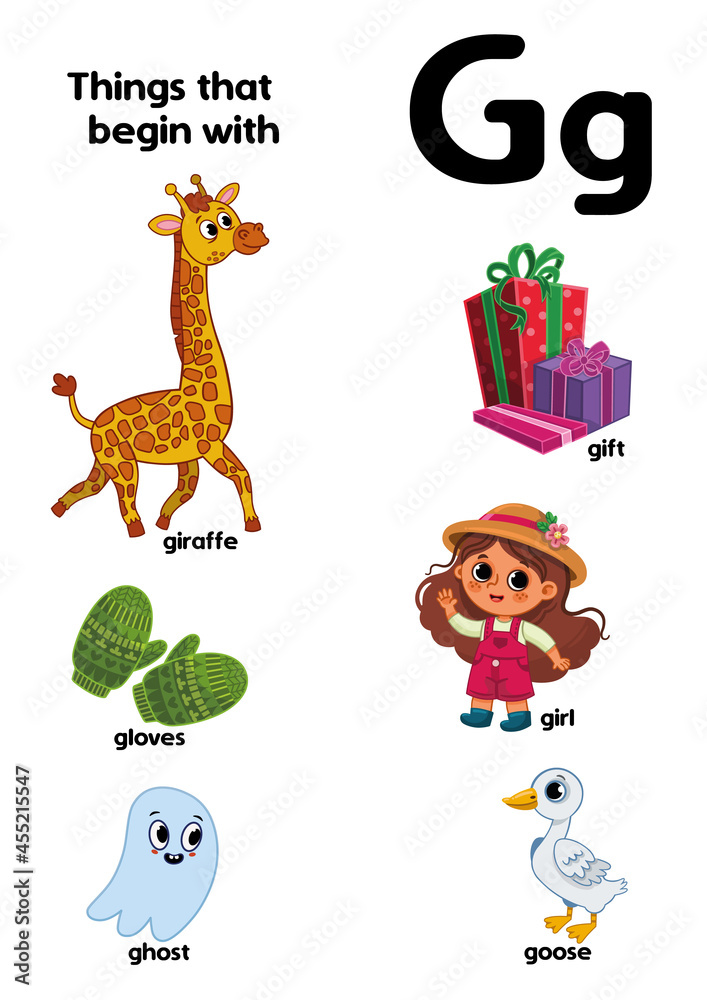 Things that start with the letter G. Educational, vector illustration ...