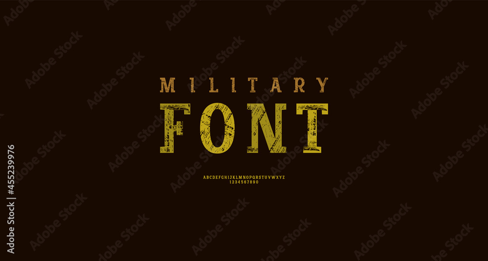 Stencil green font, condensed bold military alphabet, modern uppercase ...
