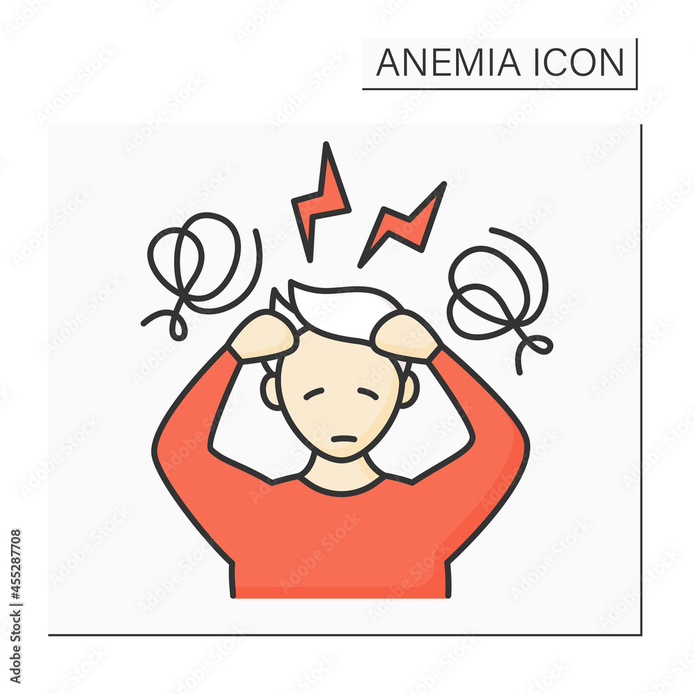 Anemia color icon. Disease symptoms.Extreme fatigue, weakness. Dizzy ...