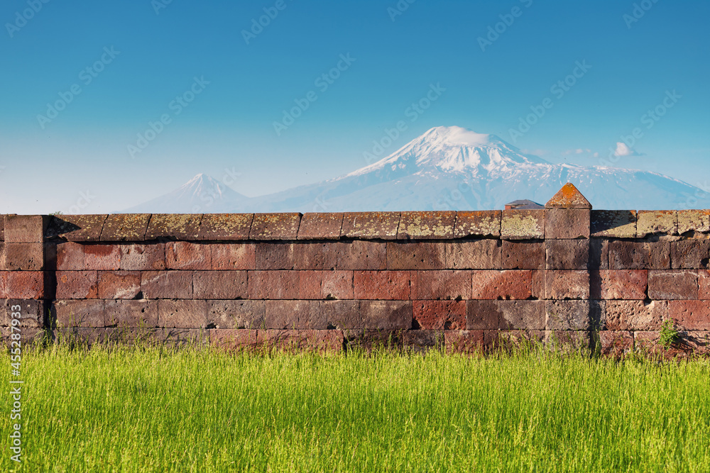 The majestic Mount Ararat or Sis and Masis in Armenian with an ancient ...