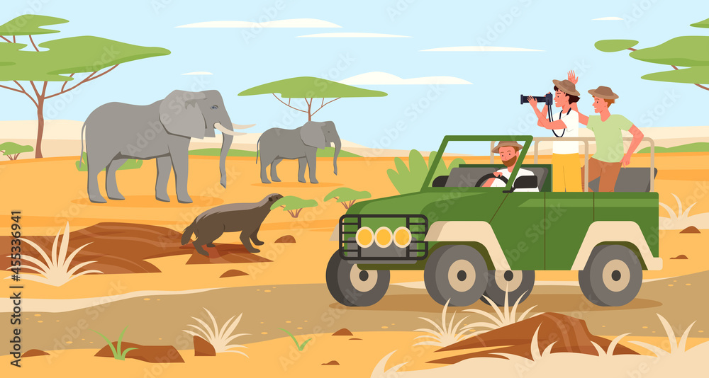 Safari travel adventure, tour in Africa savanna wildlife landscape ...