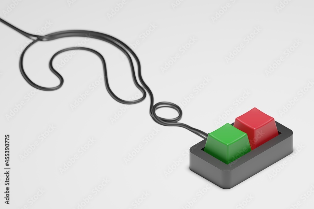 Isometric 3D rendering button green and red color with Question mark ...