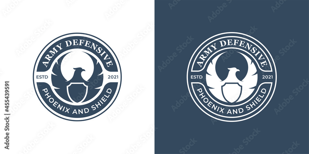 vintage classic badge with silhouette phoenix or eagle and shield icon ...