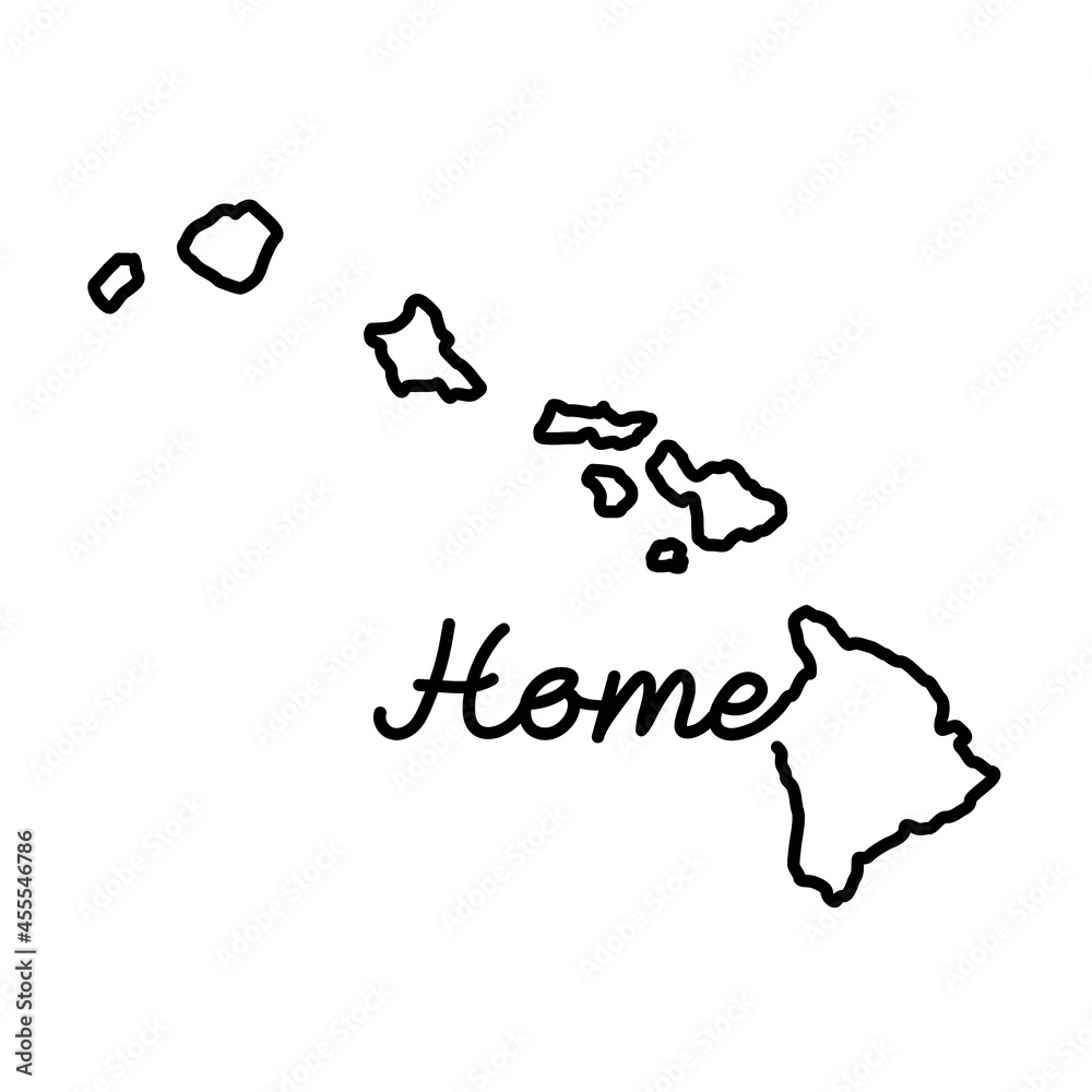 Hawaii US state outline map with the handwritten HOME word. Continuous ...