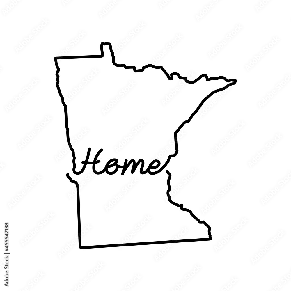 Minnesota US state outline map with the handwritten HOME word ...