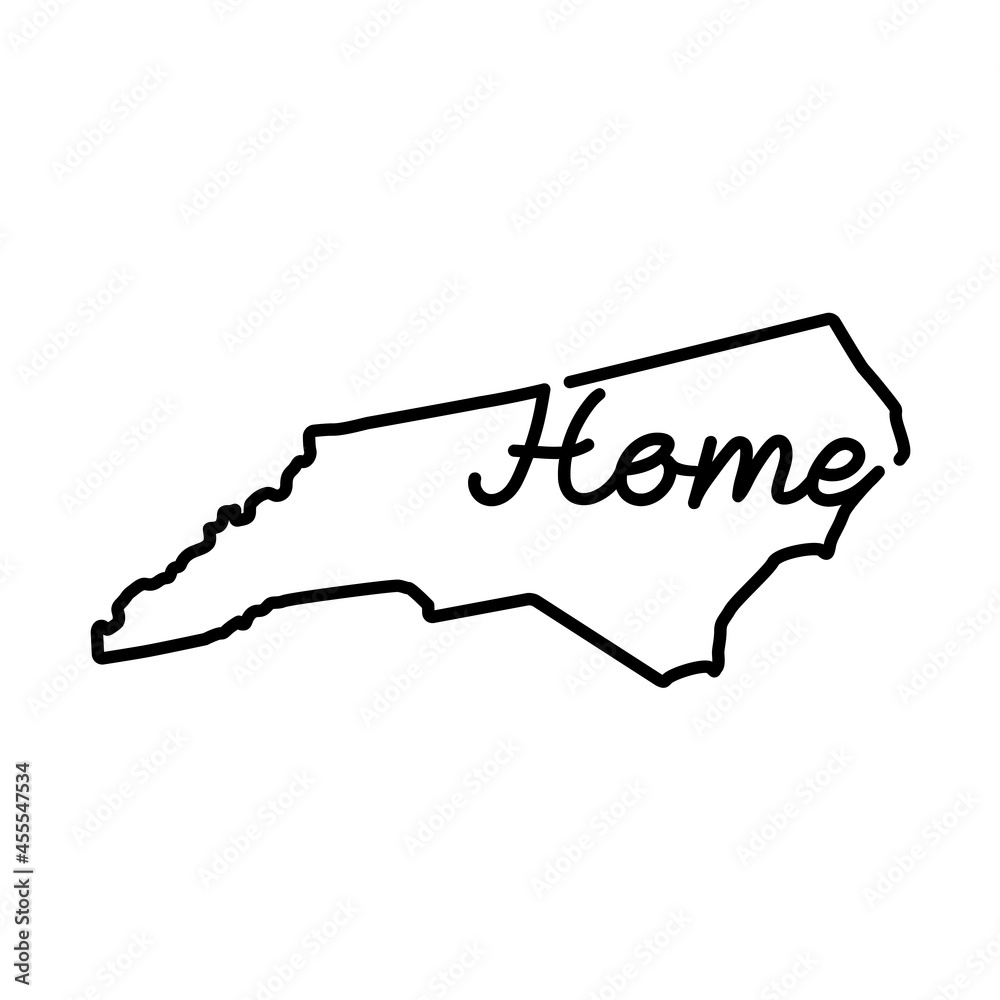North Carolina US state outline map with the handwritten HOME word ...