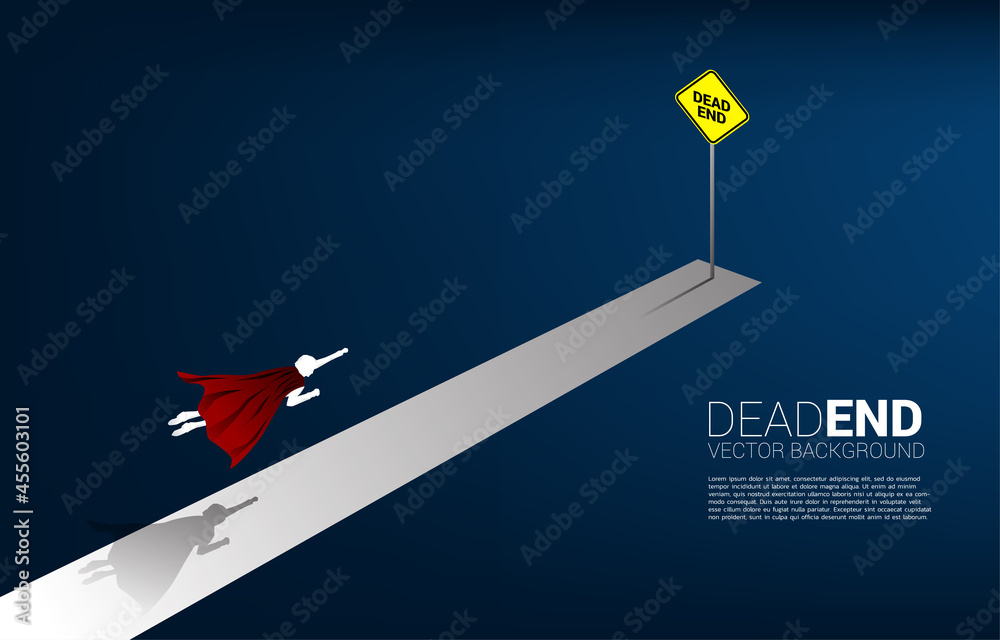 Silhouette businessman fly over across dead end signage. Background ...