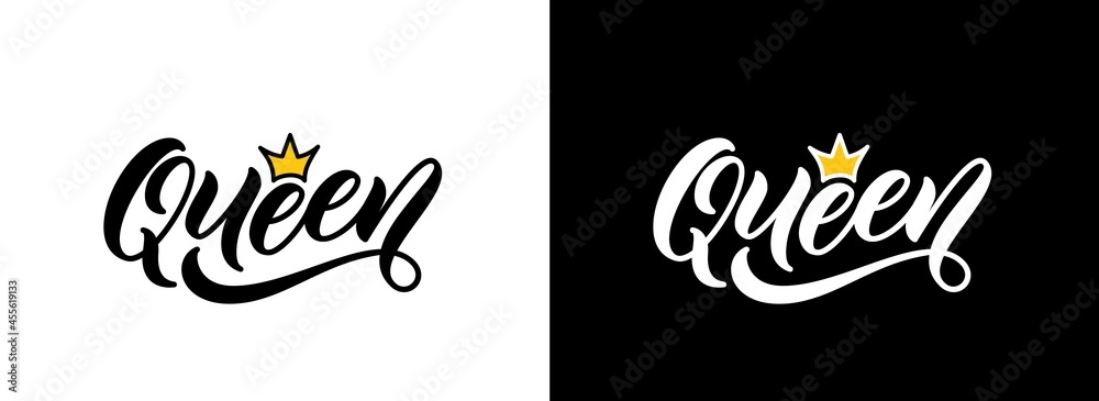 The word Queen hand lettering. Vector typography design for printing on ...