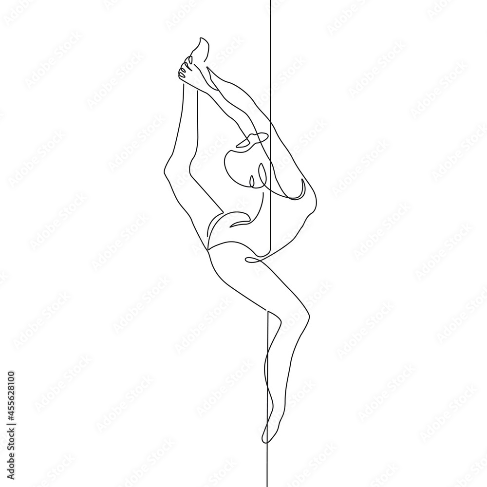 Pole Dancing Continuous One Line Drawing. Woman Dancing Line art ...