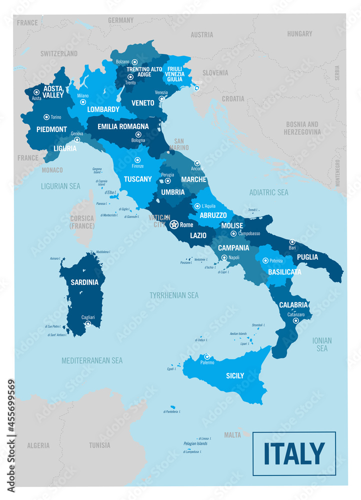 Italy country and regions political map. High detailed vector ...