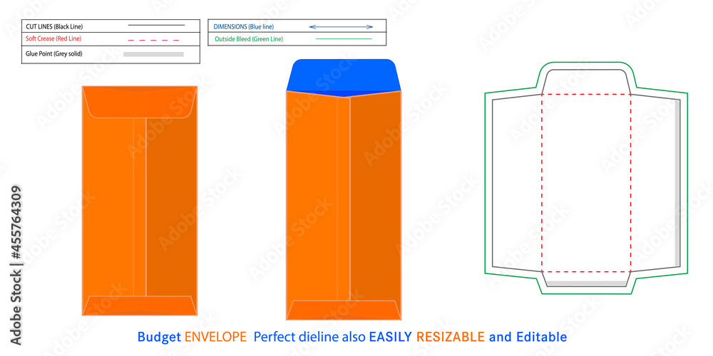 Image vectorielle Stock Vertical Budget Envelope dieline and 3D vector ...