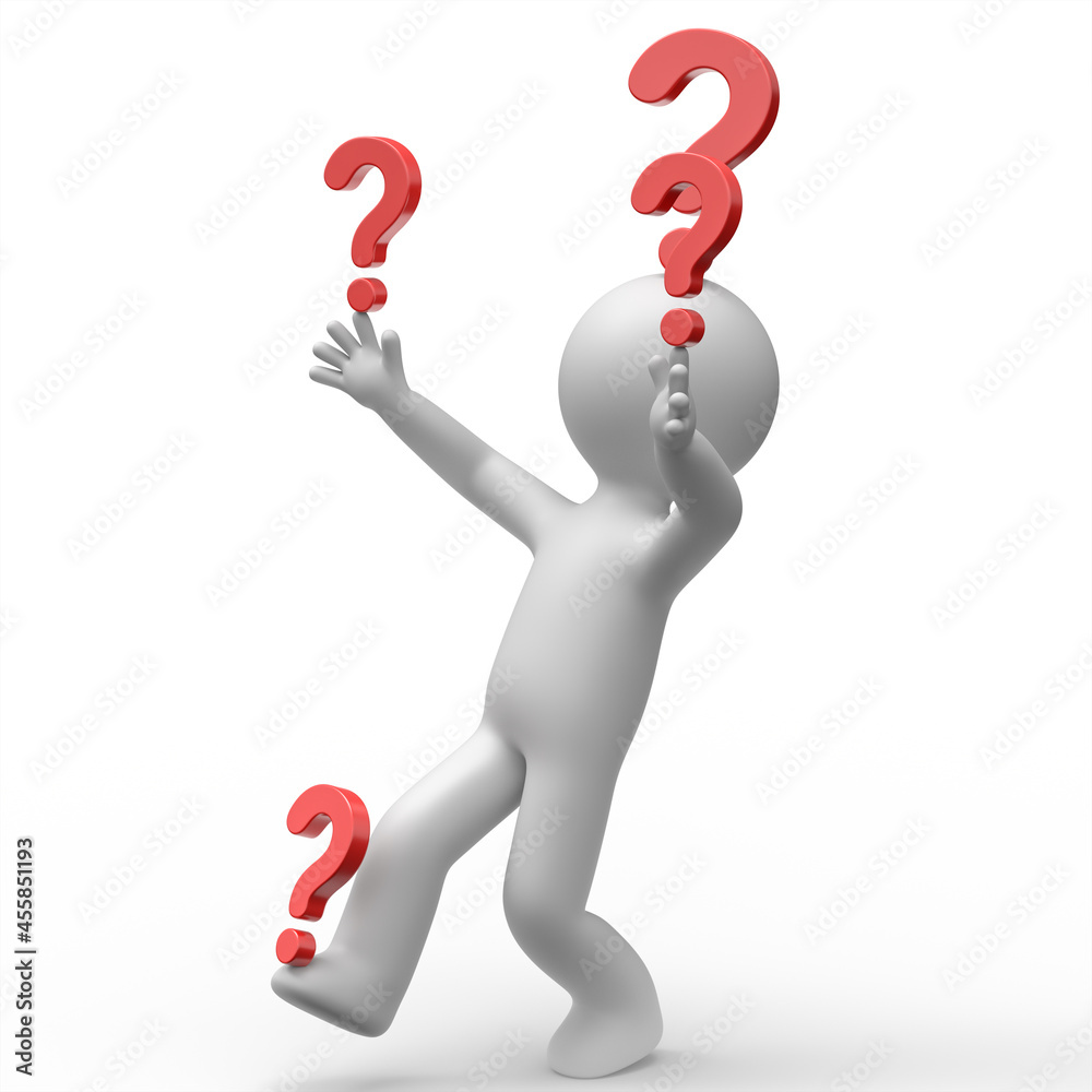 3d man with question marks Stock Illustration | Adobe Stock