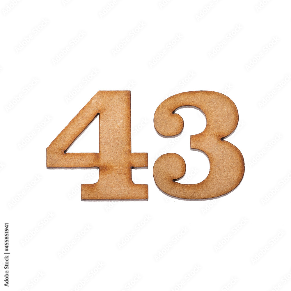 Number 43 in wood, isolated on white background Stock Photo | Adobe Stock