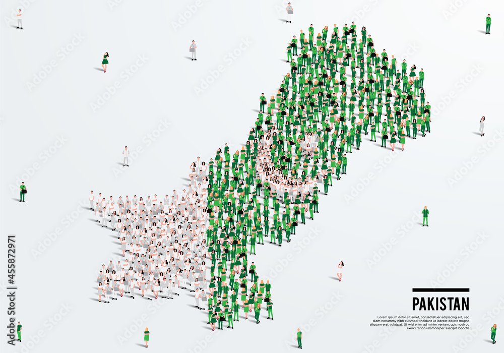 Pakistan Map and Flag. A large group of people in the Pakistani flag ...