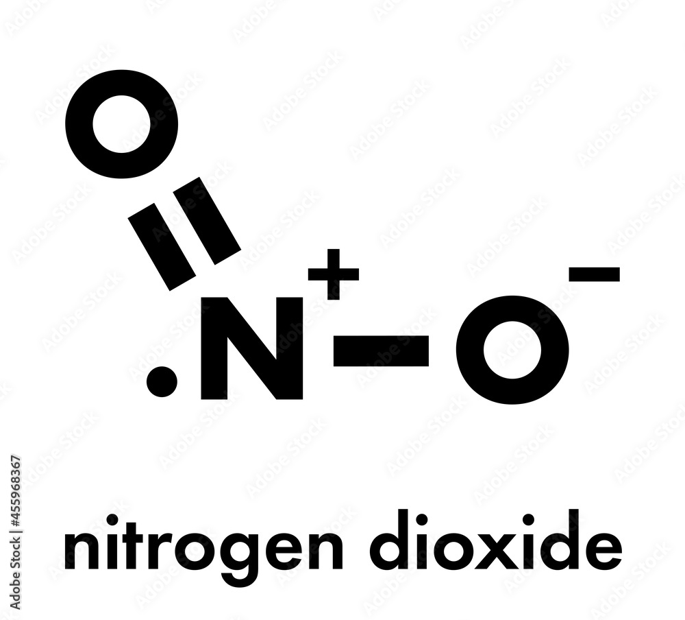 Nitrogen dioxide (NO2) air pollution molecule. Free radical compound ...