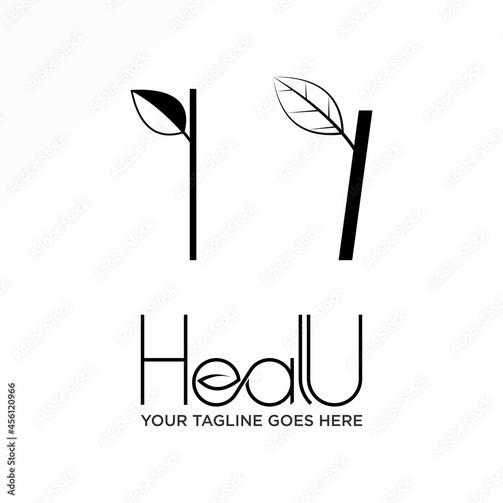 Simple stalk and leaf element. Letter EA sans serif font image graphic ...