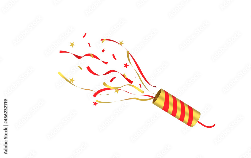 Exploding party popper with confetti and streamer isolated on ...