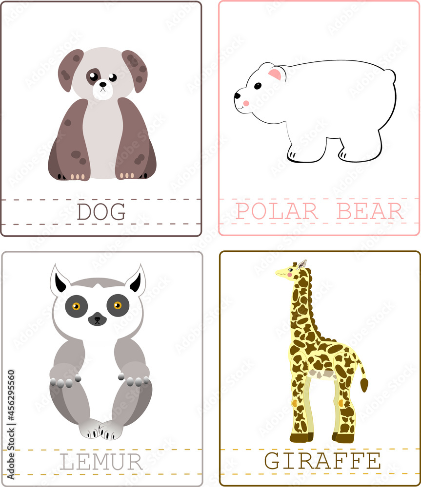 Set of four printable animal flashcards. Collection for learning ...