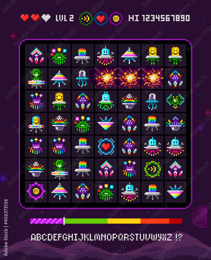 Colorful 8 bit pixel space monsters and ufo aliens - vector design for ...