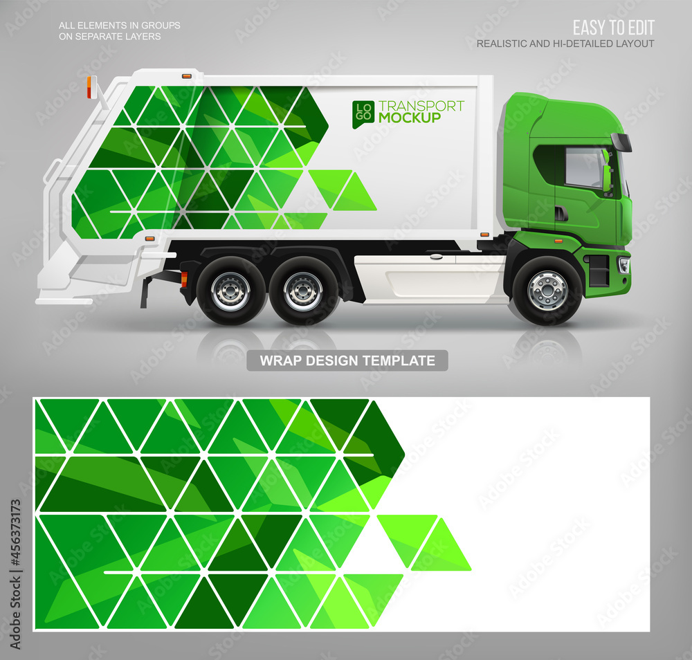 Realistic Garbage Truck for branding identity mockup. White and green ...