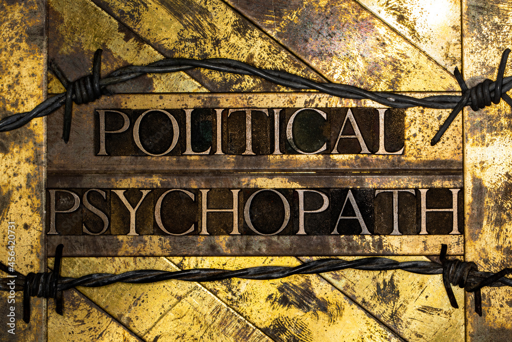 Political Psychopath text on vintage textured silver grunge copper and ...
