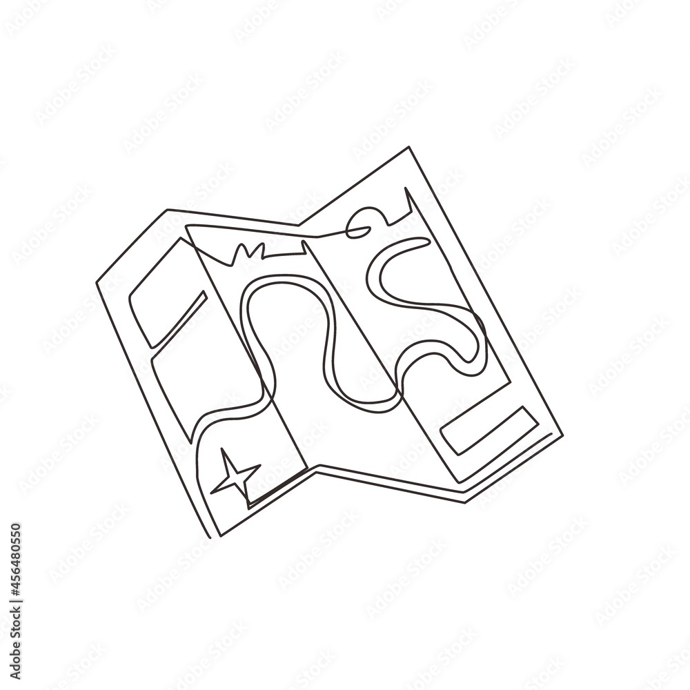 Continuous one line drawing map for traveling in doodle style. Folded ...