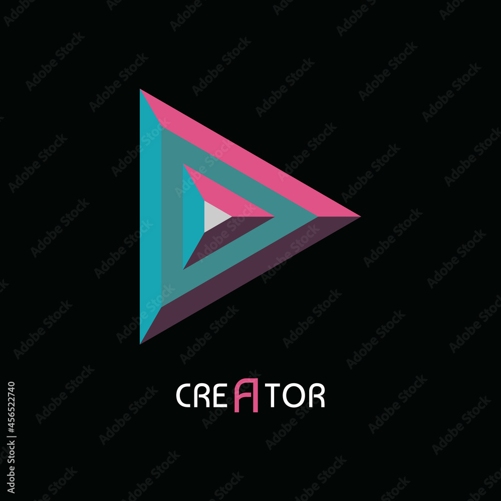 Logo for video. The flat logo of triangular play button in 3D color ...