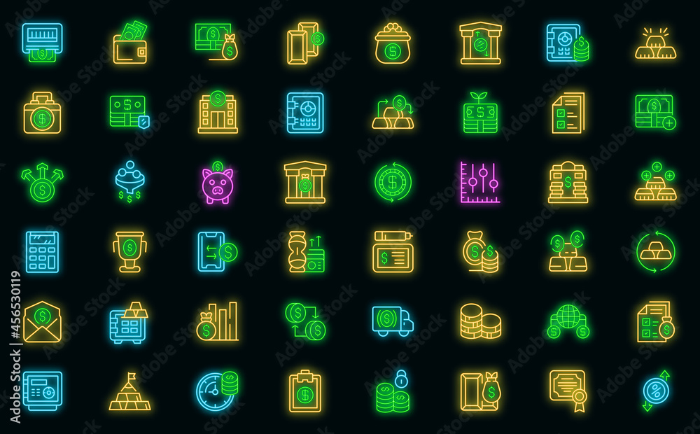 Bank reserves icons set. Outline set of bank reserves vector icons neon ...
