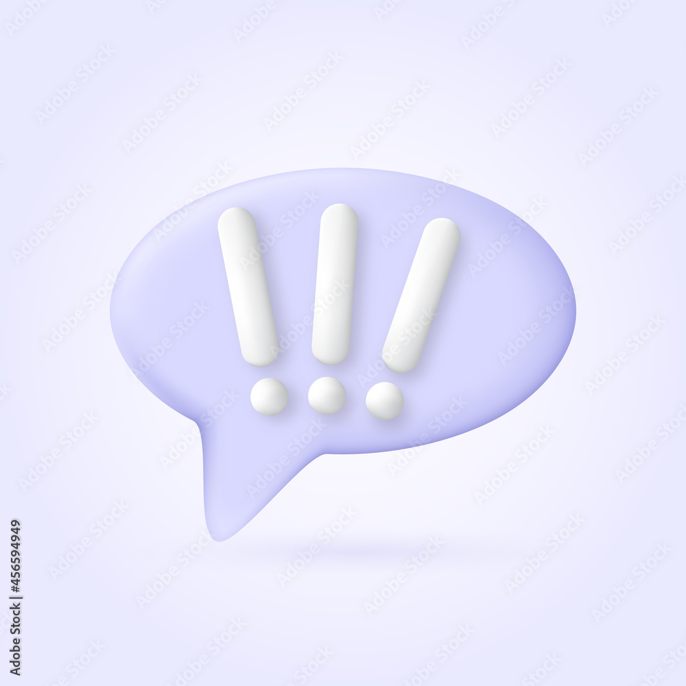Icon 3D bubbles exclamation mark of plastic in soft pastel colors ...