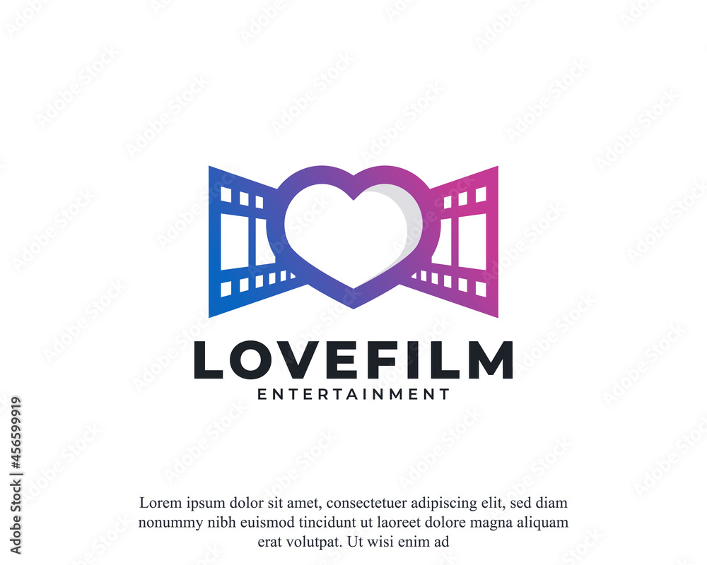 Love Movie Icon. Cinema Film Reel and Filmstrip with Heart Shape Logo ...
