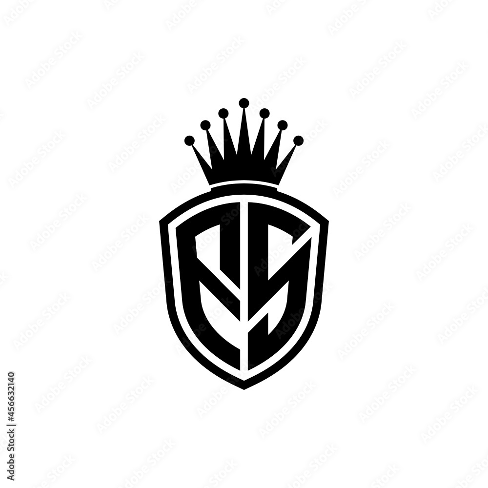 Monogram logo with shield and crown black simple FS の Stock ベクター ...