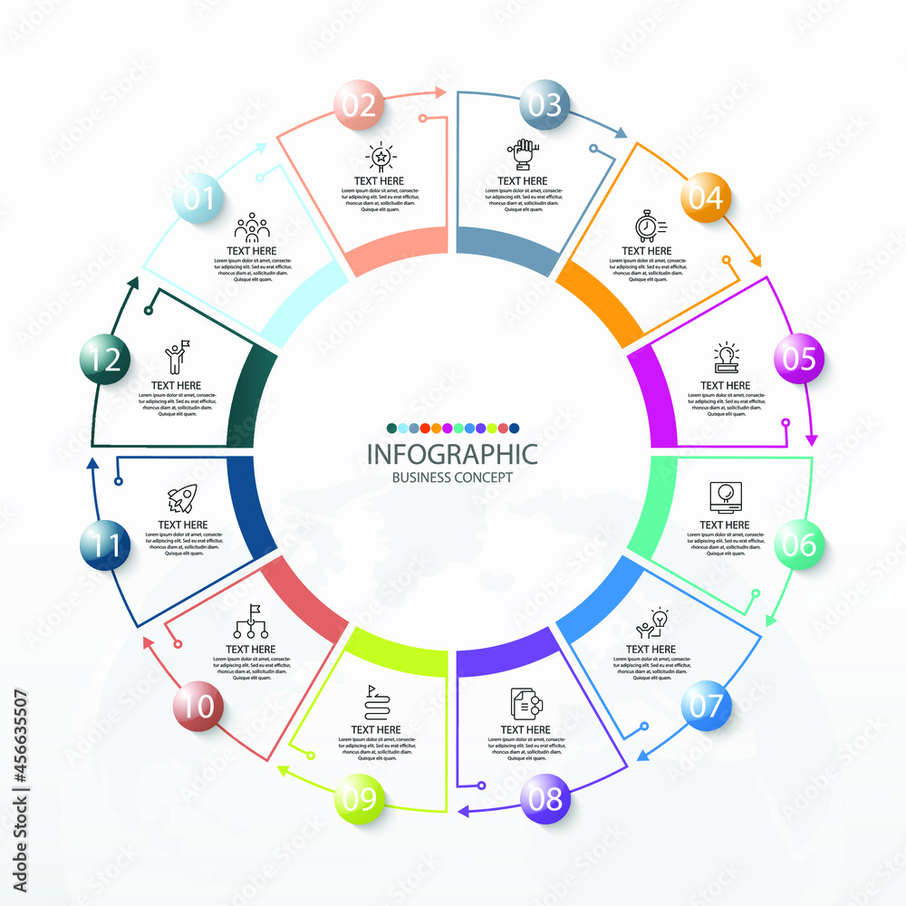 Vector de Stock Basic circle infographic template with 12 steps, process or options, process ...