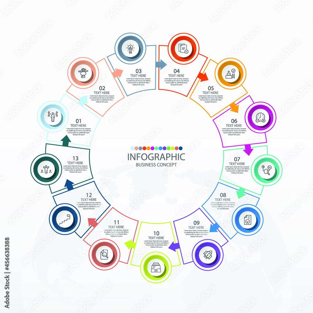 Basic circle infographic template with 13 steps, process or options ...