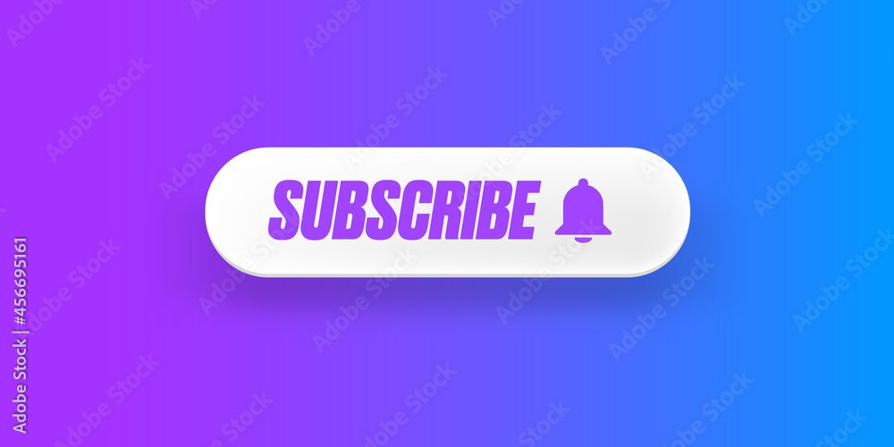 White paper subscribes button with ring bell isolated on stylish purple ...