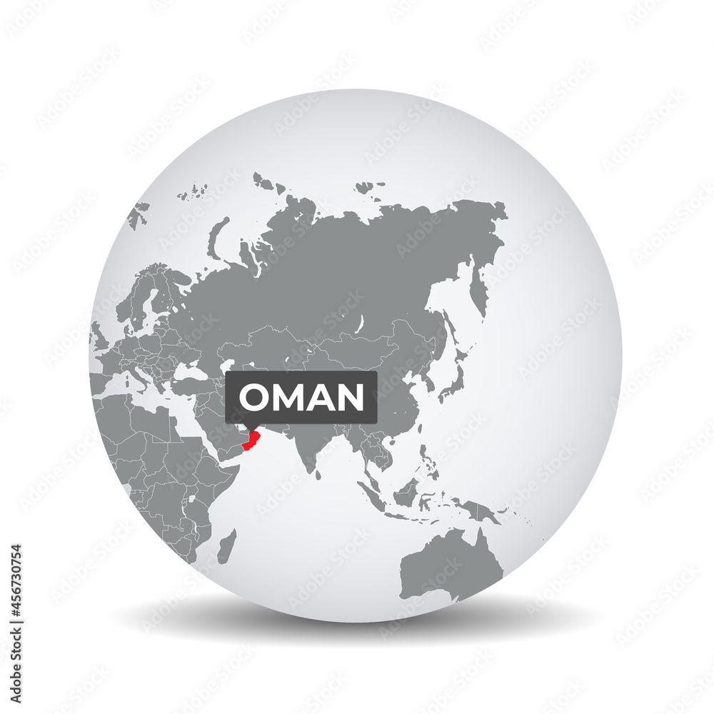 World globe map with the identication of Oman. Map of Oman. Oman on ...