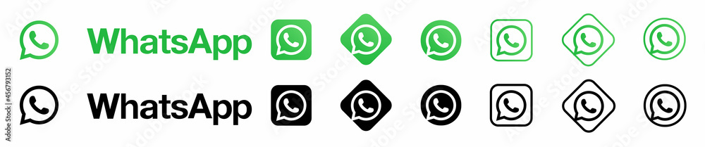Whatsapp logo set in six different versions. Whatsapp button. Popular ...