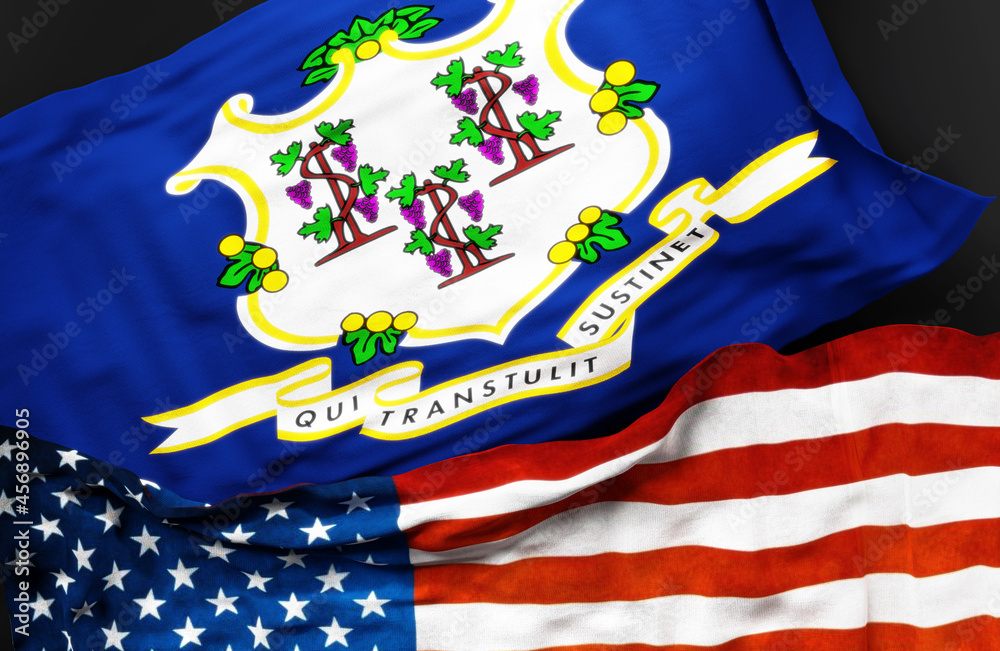 Flag of Connecticut along with a flag of the United States of America ...