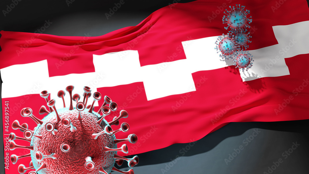Covid in Buren - coronavirus attacking a city flag of Buren as a symbol ...