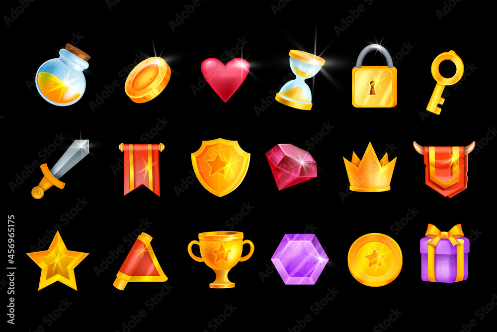 Game icon vector set, UI cartoon mobile app casino design element kit ...