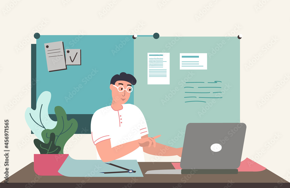 Happy Office Worker Man.Businessman person creating ideas while typing ...