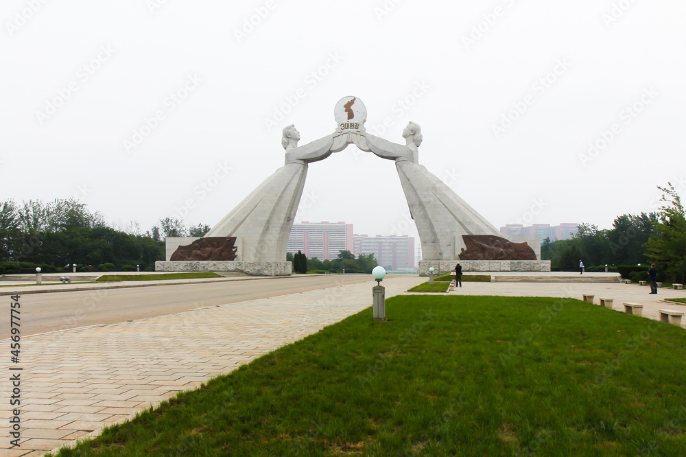 The Arch of Reunification in Pyongyang, North Korea. This 30m height ...