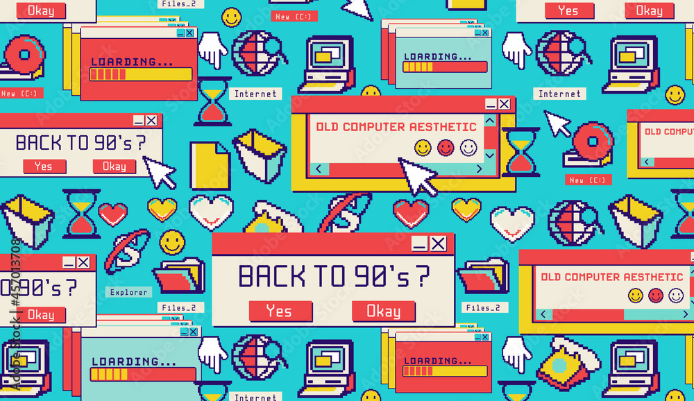 Nostalgia desktop. Colorful user interface.Old computer aesthetic ...