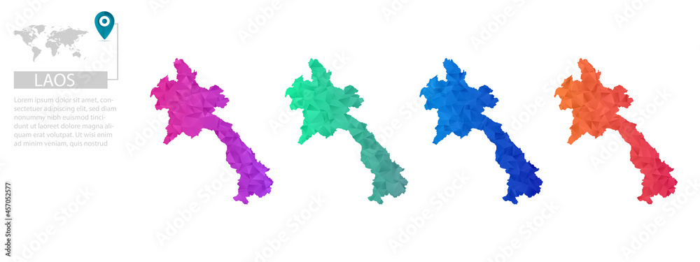 Set of vector polygonal Laos maps. Bright gradient map of country in ...