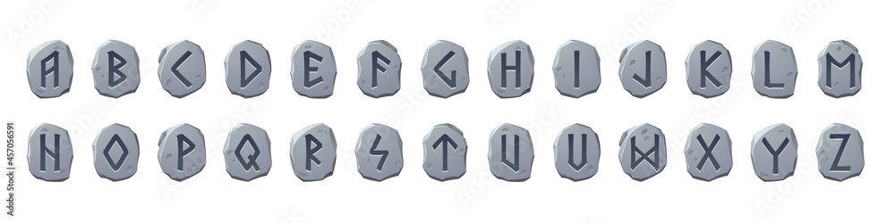 Viking runes alphabet, celtic font with ancient runic signs on grey ...
