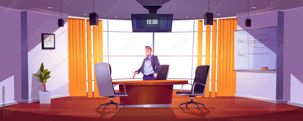 Businessman in conference room for meetings, presentation for team ...