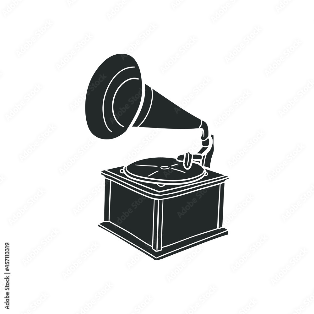 Gramophone Icon Silhouette Illustration. Vintage Music Vector Graphic ...
