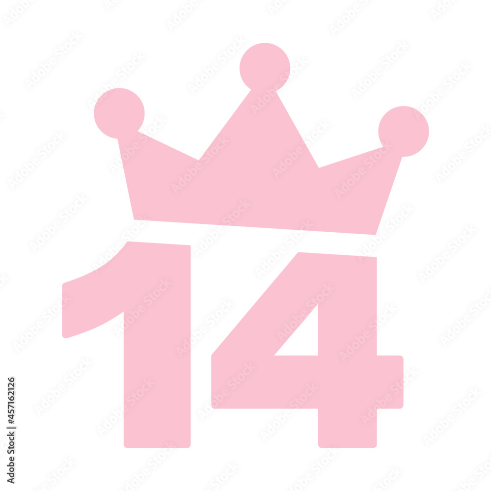 Vector illustration of 14th birthday party pink clip art icon - Number ...
