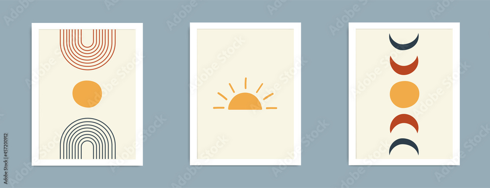 Abstract sun moon poster set. Contemporary minimalist backgrounds ...