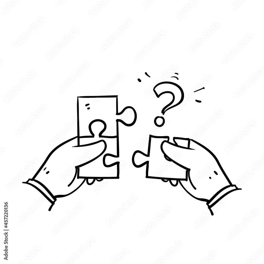 hand drawn doodle missing puzzle question mark icon illustration vector ...
