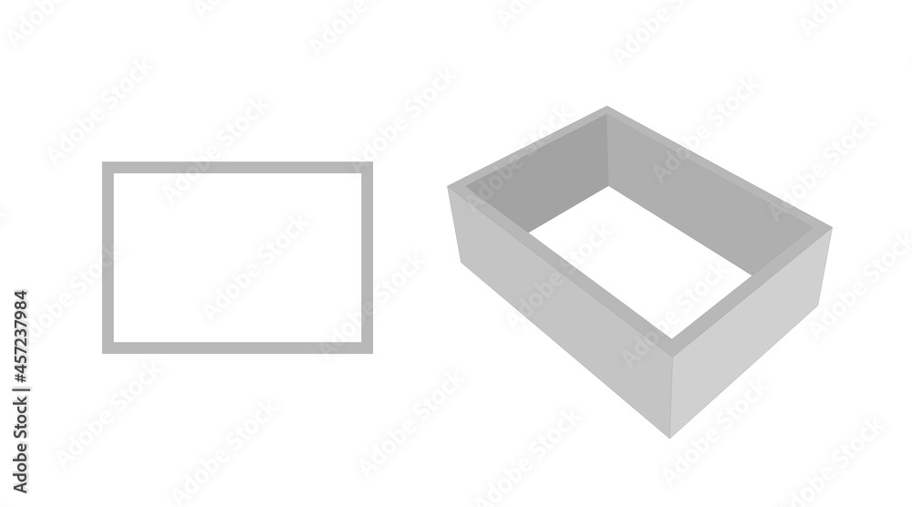 draw walls from 2d to 3d, top view and perspective view, illustration ...
